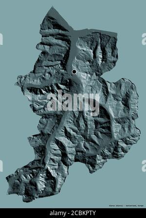 Glarus, canton of Switzerland. Solid color shape. Locations and names ...