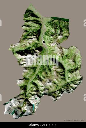 Glarus, canton of Switzerland. Solid color shape. Locations and names ...