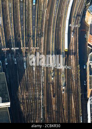 Aerial view of train tracks in the town Esqueda Sonora Mexico. Esqeuda ...