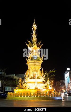 Clock Tower of Chiang Rai monument designed by local artist Chalermchai ...