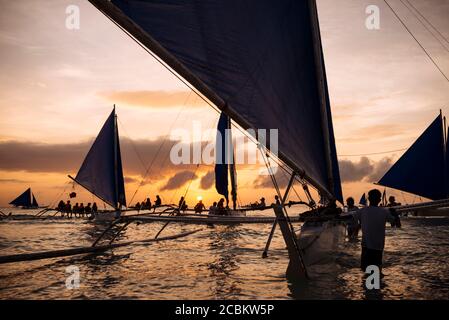Paraw Boats, White Beach, Boracay, The Visayas, Philippines, Southeast ...
