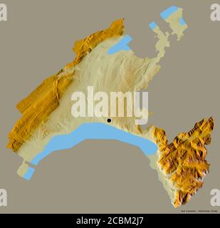 Vaud, canton of Switzerland. Solid color shape. Locations of major ...