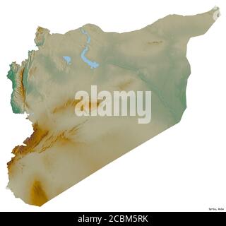 Shape of Syria with its capital isolated on a solid color background ...