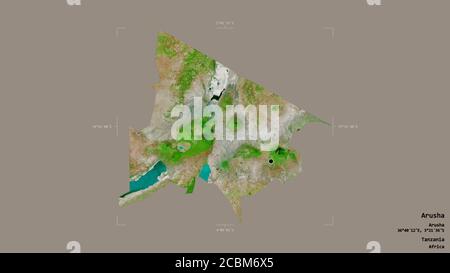 Area of Arusha, region of Tanzania, isolated on a solid background in a ...