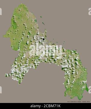 Pwani, region of Tanzania. Solid color shape. Locations and names of ...