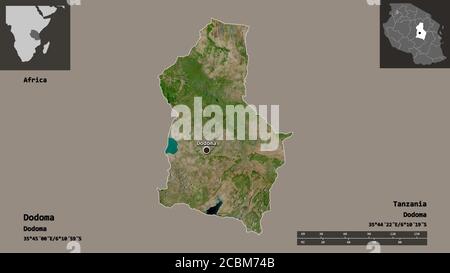 Shape of Dodoma, region of Tanzania, with its capital isolated on solid ...