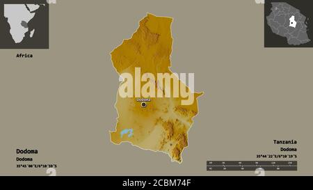 Shape of Dodoma, region of Tanzania, with its capital isolated on solid ...