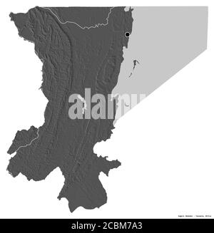 Kagera, region of Tanzania. Bilevel elevation map with lakes and rivers ...