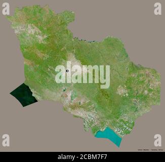 Shape of Katavi, region of Tanzania, with its capital isolated on white ...