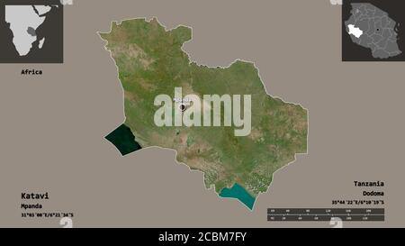 Shape of Katavi, region of Tanzania, with its capital isolated on white ...