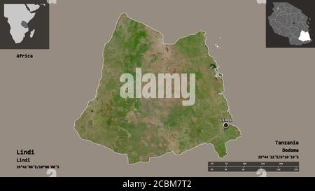 Shape of Lindi, region of Tanzania, with its capital isolated on a ...
