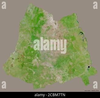 Lindi, region of Tanzania. Solid color shape. Locations and names of ...