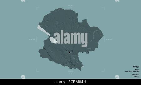 Zoom in on Mbeya (region of Tanzania) extruded. Oblique perspective ...