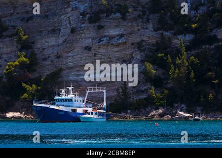 Harbour in Patitiri village on Alonissos island in Greece Stock Photo ...