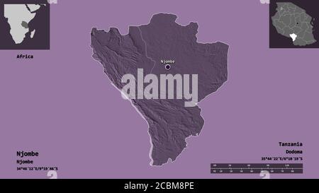 Shape of Njombe, region of Tanzania, with its capital isolated on a ...
