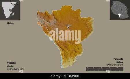 Shape of Njombe, region of Tanzania, with its capital isolated on a ...