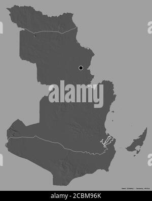Pwani, region of Tanzania. Bilevel elevation map with lakes and rivers ...
