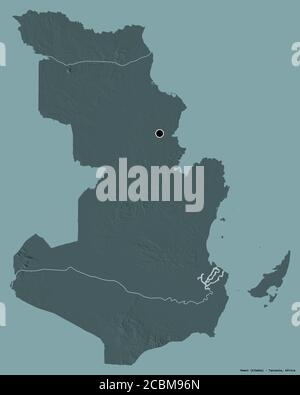 Pwani, region of Tanzania. Solid color shape. Locations and names of ...