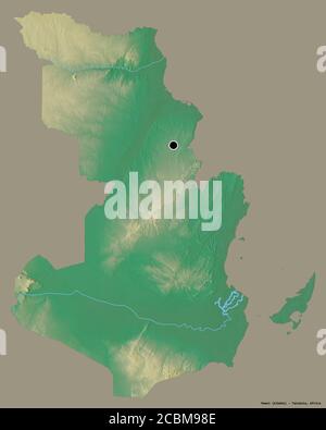 Pwani, region of Tanzania. Solid color shape. Locations and names of ...