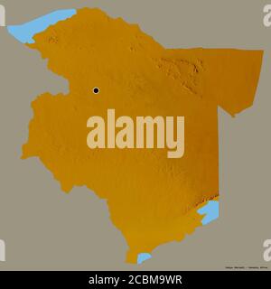 Simiyu, region of Tanzania. Solid color shape. Locations and names of ...