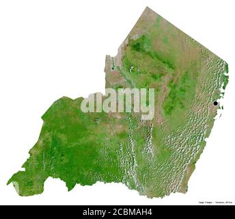 Shape of Tanga, region of Tanzania, with its capital isolated on a ...