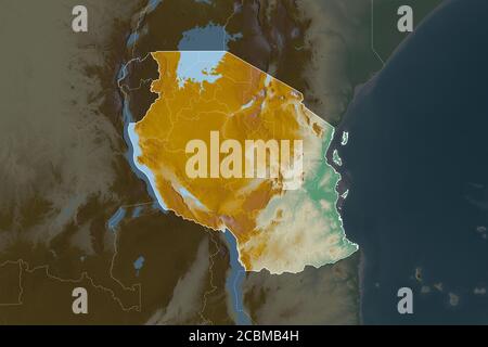 Shape of Tanzania separated by the desaturation of neighboring areas ...