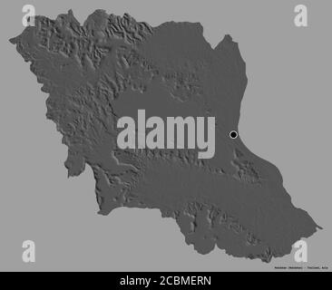 Mukdahan, province of Thailand. Bilevel elevation map with lakes and ...