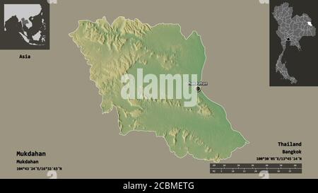 Shape of Mukdahan, province of Thailand, with its capital isolated on ...
