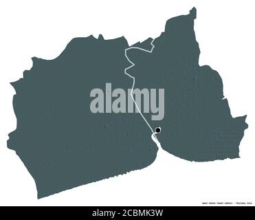 Samut Sakhon, province of Thailand. Colored elevation map with lakes ...