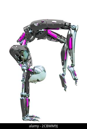 cyborg girl somersault pose, 3d illustration Stock Photo - Alamy