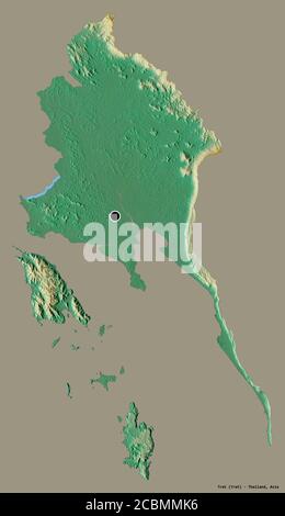 Trat, province of Thailand. Solid color shape. Locations and names of ...