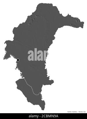 Yasothon, province of Thailand. Bilevel elevation map with lakes and ...