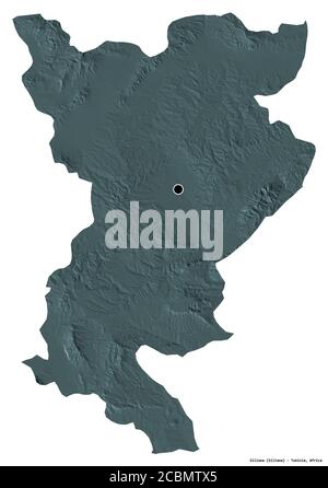 Siliana, governorate of Tunisia. Colored elevation map with lakes and ...