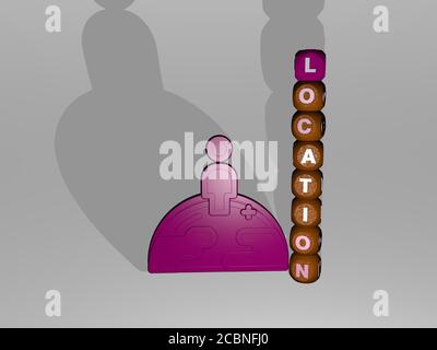 LOCATION text beside the 3D icon - 3D illustration for map and ...