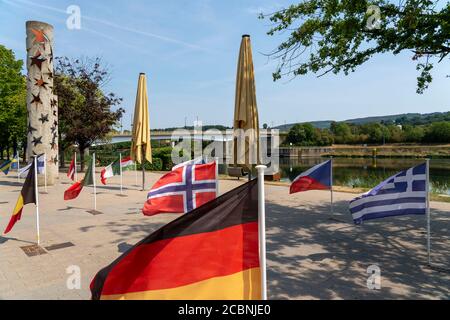 The town of Schengen, on the Moselle, in the Grand Duchy of Luxembourg ...