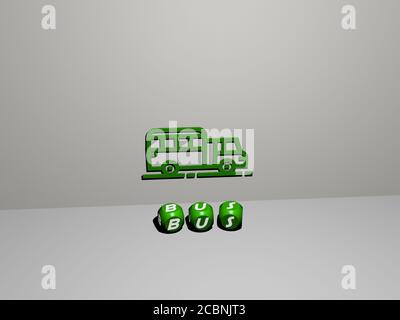 3D graphical image of BUS vertically along with text built by metallic ...