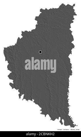 Ternopil', region of Ukraine. Bilevel elevation map with lakes and ...