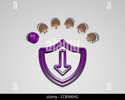 Golden circular shield 3D rendering illustration isolated on white ...