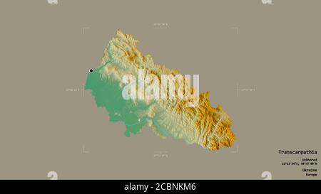 Area of Transcarpathia, region of Ukraine, isolated on a solid ...