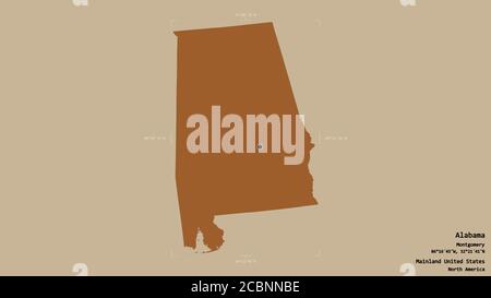 Area of Alabama, state of Mainland United States, isolated on a solid ...