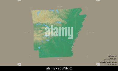 Area of Arkansas, state of Mainland United States, isolated on a solid ...