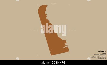 Area of Delaware, state of Mainland United States, isolated on a solid ...