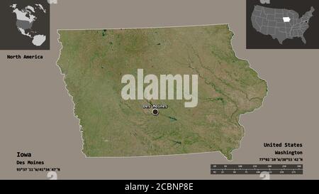 Shape of Iowa, state of Mainland United States, and its capital ...