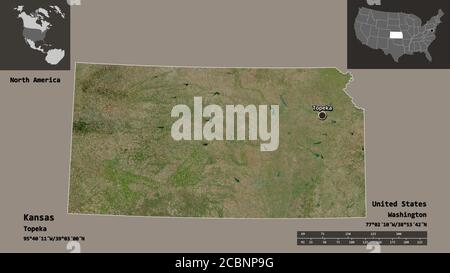 Shape of Kansas, state of Mainland United States, and its capital ...