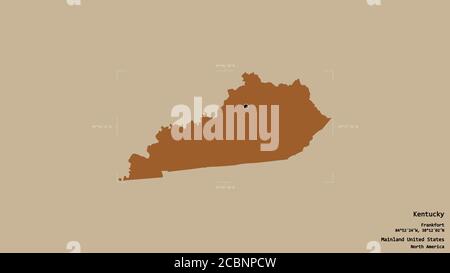Area of Kentucky, state of Mainland United States, isolated on a solid ...