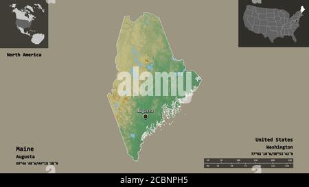Shape of Maine, state of Mainland United States, with its capital ...