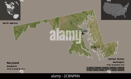 Shape of Maryland, state of Mainland United States, and its capital ...