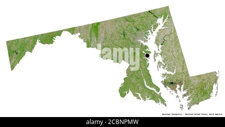 Shape of Maryland, state of Mainland United States, with its capital ...