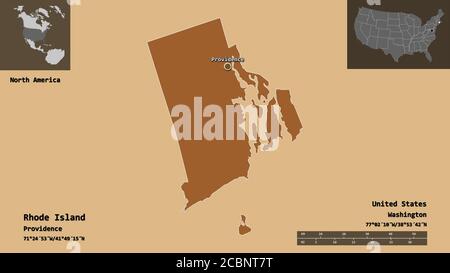 Shape of Rhode Island, state of Mainland United States, and its capital ...