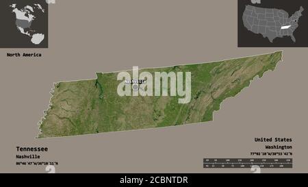 Shape of Tennessee, state of Mainland United States, and its capital ...
